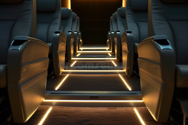 Aisle View with Backlit Seats and Led Step Lights Stock Image - Image ...