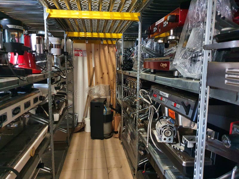 Aisle of a Warehouse of Coffee Machines. Terni, Italy, July 08, 2020 ...