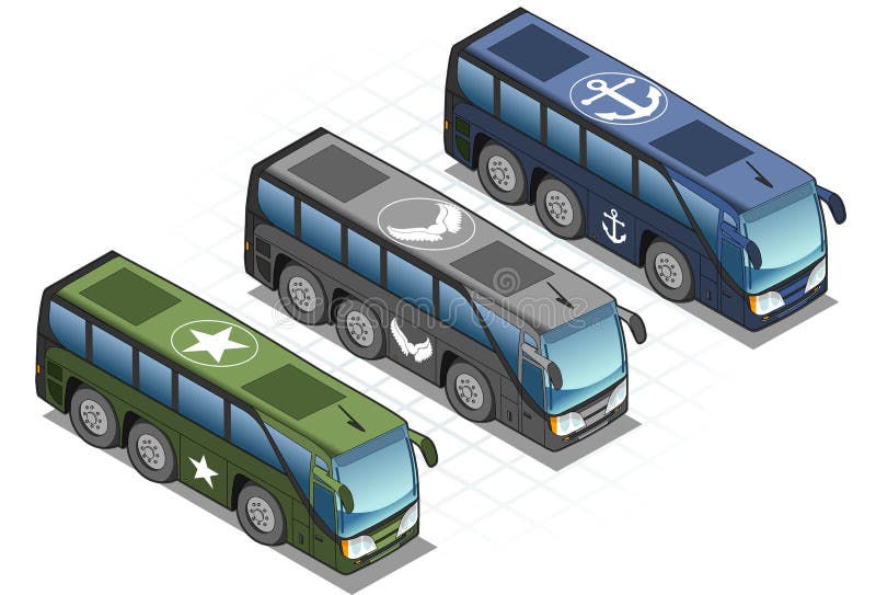 Aisometric Set of Military Bus Stock Vector - Illustration of land ...
