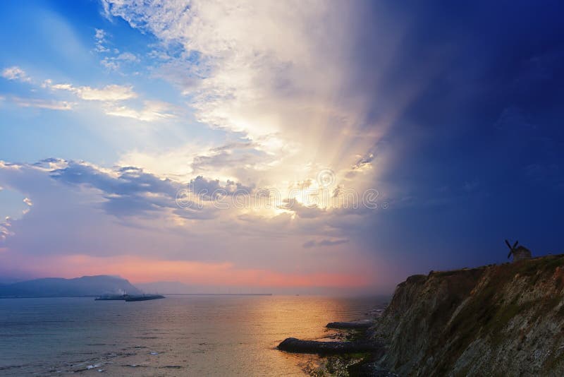 Aixerrota Mill with Sun Rays and Stormy Clouds Stock Photo - Image of ...