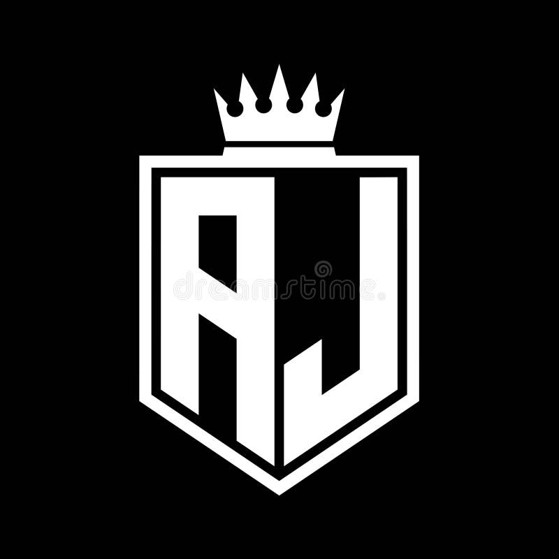 AJ Logo Monogram Bold Shield Geometric Shape with Crown Outline Black ...
