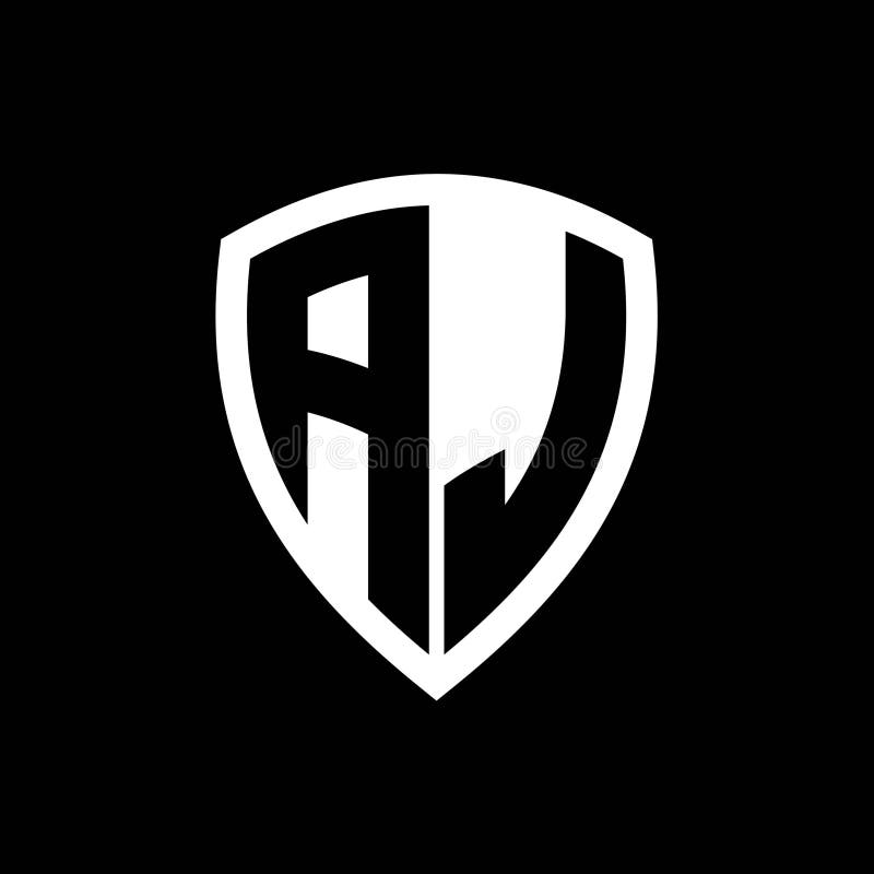 AJ Monogram Logo with Bold Letters Shield Shape with Black and White ...