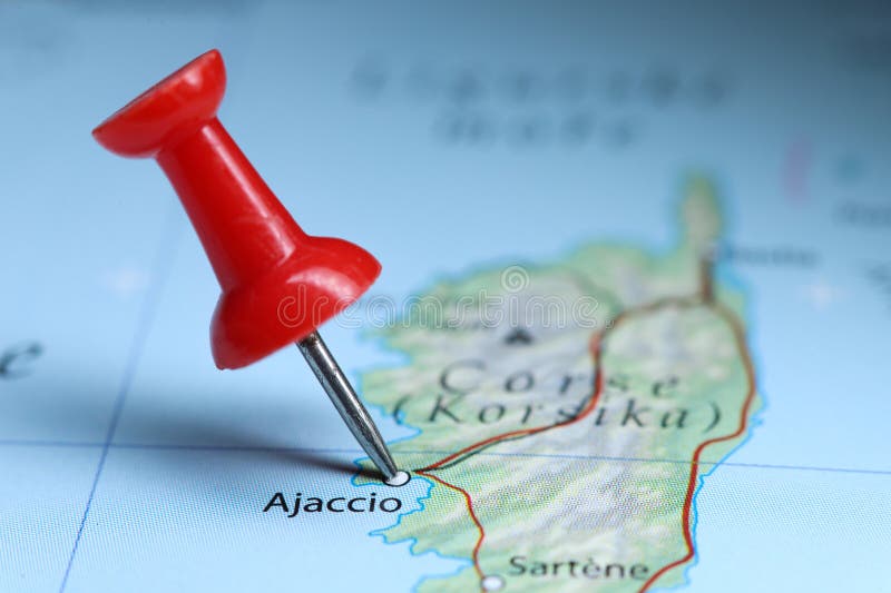 Ajaccio, Corsica, Italy Pin on Map Stock Image - Image of mediterranean ...
