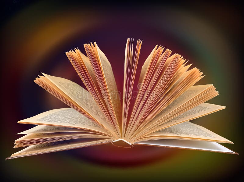 Ajar Pages in the Book. Old Hardback Textbook, on Black Background ...