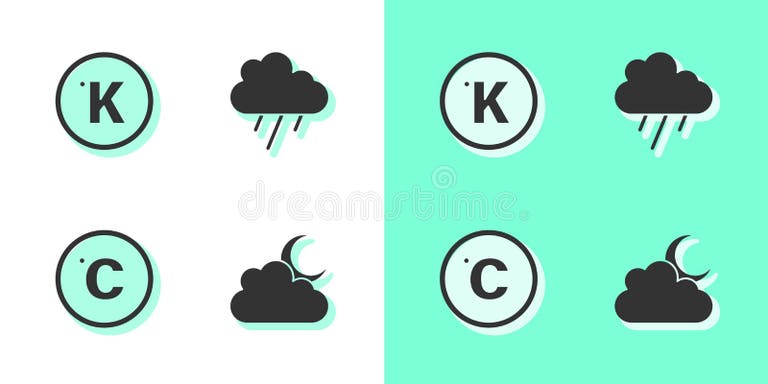 Ajustar Nuvem Com O ícone Do Kelvin Celsius E Chuva Da Lua. Vetor ...