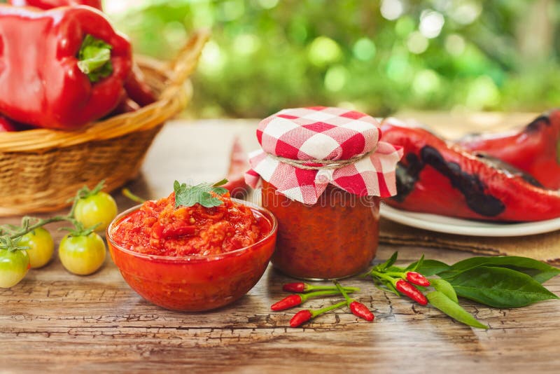 Ajvar in Bowl and Glass Jar Stock Image - Image of balkan, chutney ...