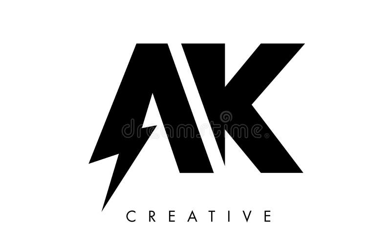 AK Letter Logo Design with Lighting Thunder Bolt. Electric Bolt Letter ...