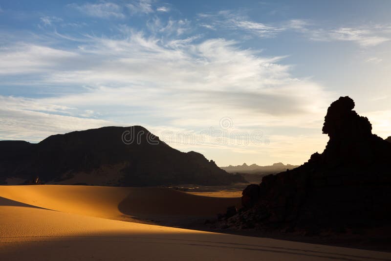Akakus (Acacus) Mountains, Sahara, Libya at Sunset Stock Photo - Image ...