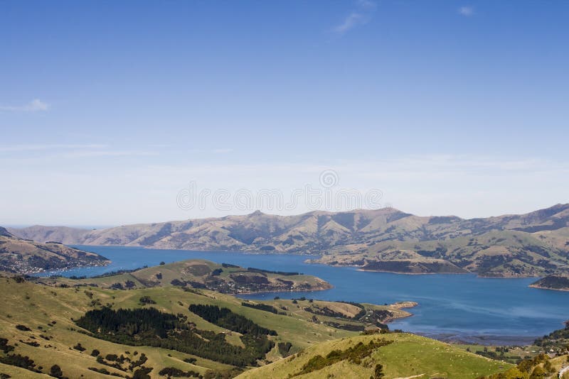 Akaroa bay in New Zealand stock photo. Image of green - 11244436