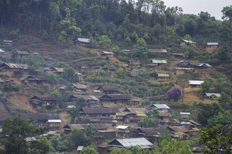 Akha village in phongsaly stock photo. Image of mountain - 255301602
