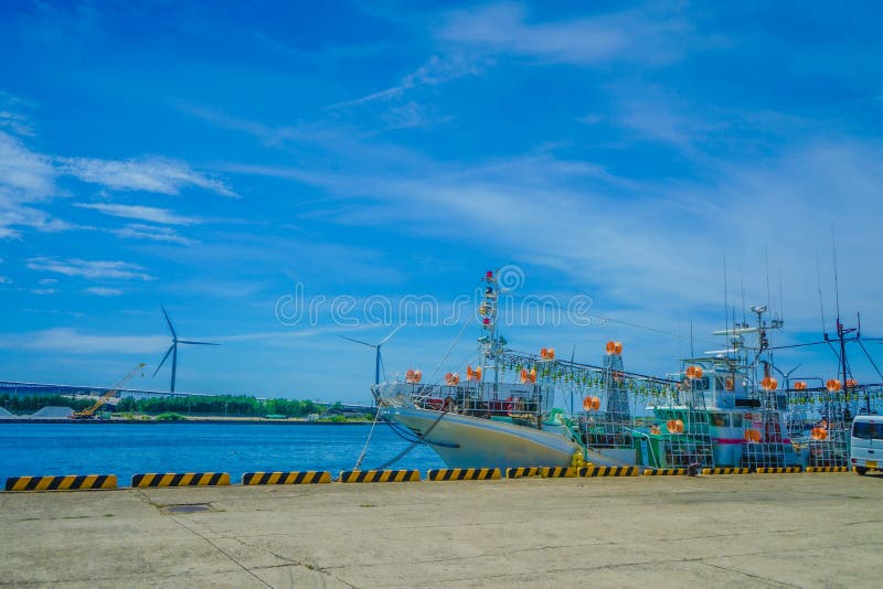 Akita Port and Blue Sky stock photo. Image of boat, fishing - 252989462
