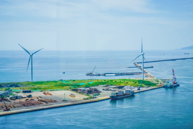 Akita Port Wind Power Generation Stock Photo - Image of port, fishing ...