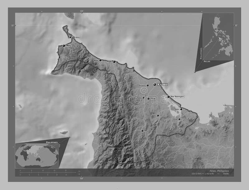 Aklan, Philippines. Grayscale. Labelled Points of Cities Stock ...