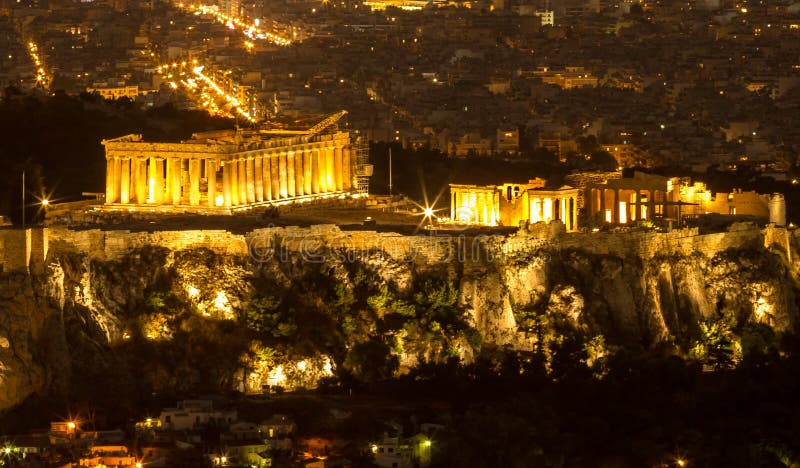 Akropol Nocą, Ateny, Grecja Zdjęcie Stock - Obraz złożonej z grecja ...