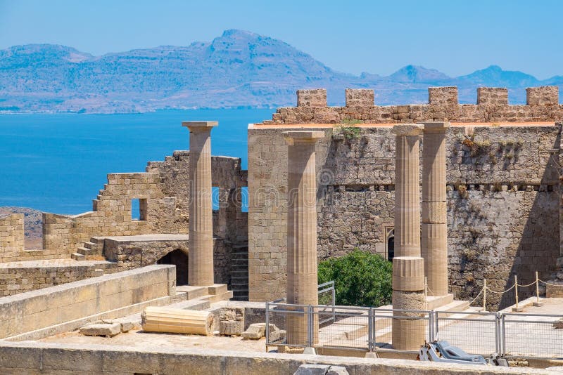 Akropol Lindos Rhodes, Grecja Zdjęcie Stock - Obraz złożonej z ...