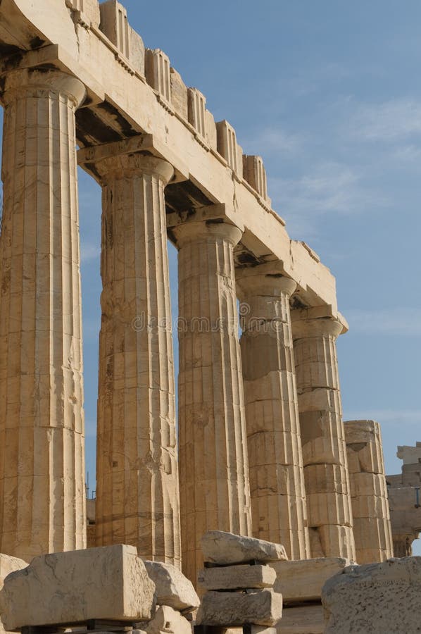 Akropolu Athens Kolumny Greckie Zdjęcie Stock - Obraz złożonej z ...