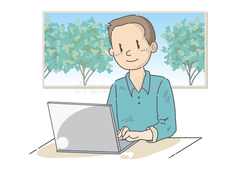 Workation Image - Man Working with Laptop Computer. Stock Vector ...