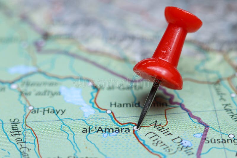 Al Amara, Iraq pin on map stock image. Image of district - 372792355