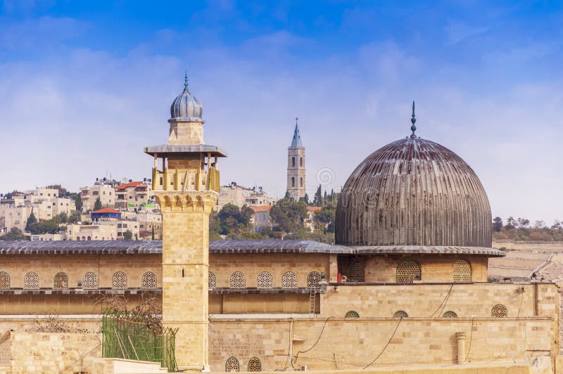 Minaret of the Al-Aqsa Mosque. Southern Wall of Temple Mount in ...