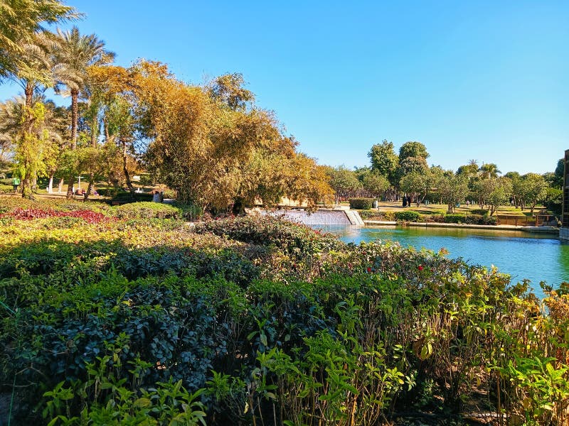 Al Azhar Park in Cairo in Egypt Stock Photo - Image of meadow, river ...