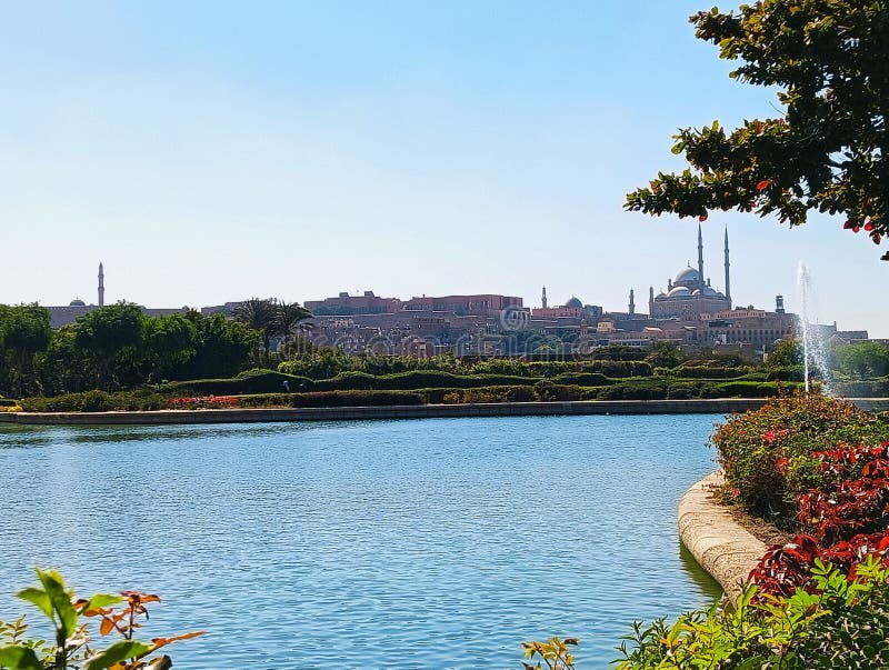 Al Azhar Park in Cairo in Egypt Stock Image - Image of reflection, lake ...