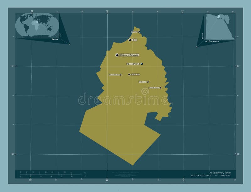 Al Buhayrah, Egypt. Solid. Labelled Points of Cities Stock Illustration ...