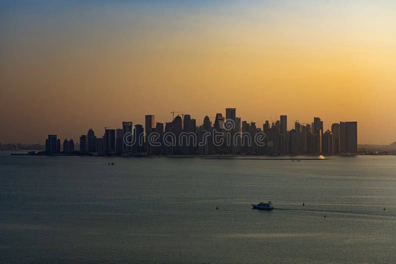 Al Dafna Skyline during Sunset - Doha - Qatar - Middle East Stock Photo ...