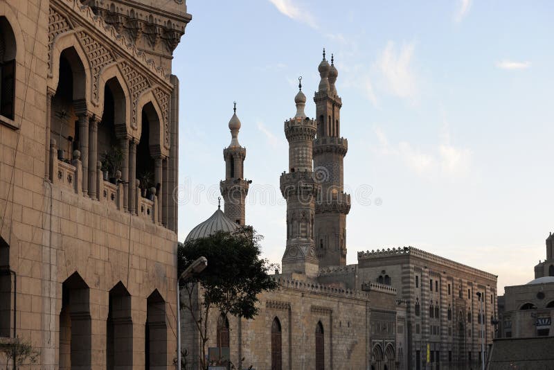 Al Hussein Mosque - Cairo - Egypt Stock Image - Image of tower, cloud ...