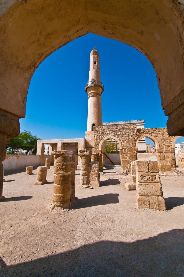 Twin Minarets with Ruins of Khamis Mosque, Bahrain Stock Photo - Image ...