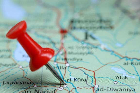 Al Kufa, Iraq pin on map stock photo. Image of macro - 372797226