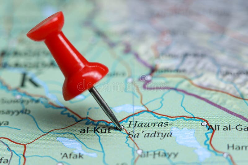 Al Kut, Iraq pin on map stock image. Image of globe - 372792583