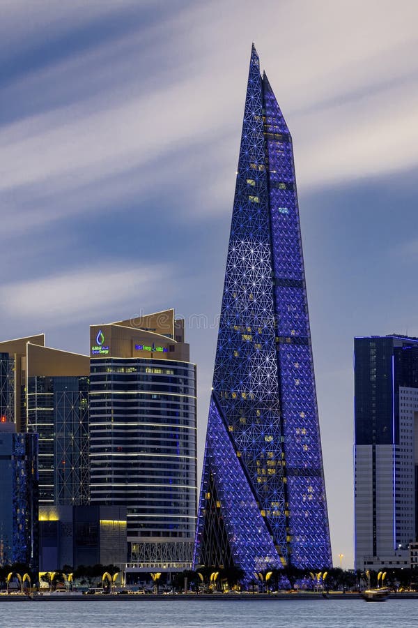 Al Mana Tower Doha Corniche with Traffic after Sunset Editorial Photo ...