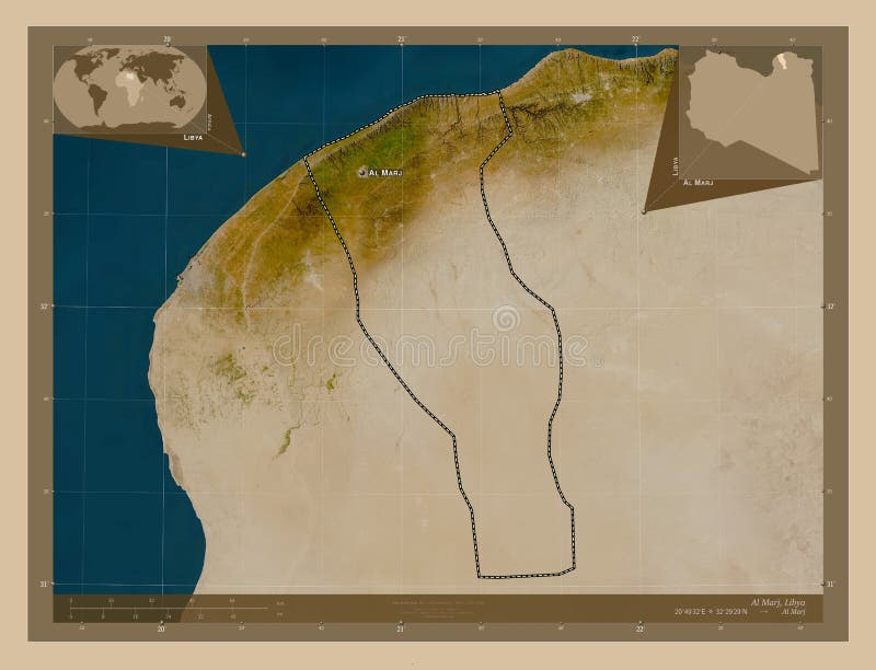 Al Marj, Libya. Low-res Satellite. Labelled Points of Cities Stock ...