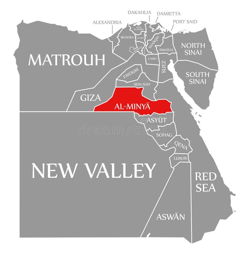 Al-Minya Red Highlighted in Map of Egypt Stock Illustration ...