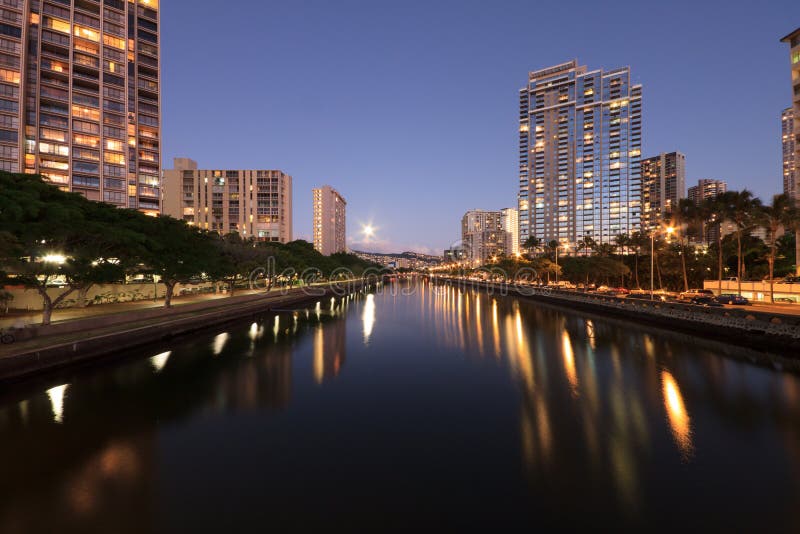 Ala Wai Canal Honolulu Hawaii Stock Photo - Image of hawaii, moonlight ...