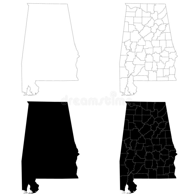Alabama Administrative Map, Alabama Outline and Counties State Map Set ...