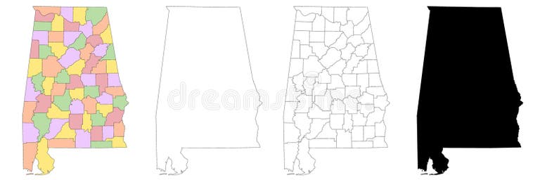 Alabama Administrative Map, Alabama Outline and Counties State Map Set ...