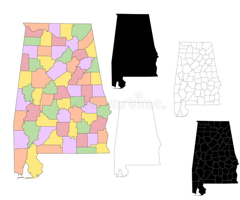 Alabama Administrative Map, Alabama Outline and Counties State Map Set ...