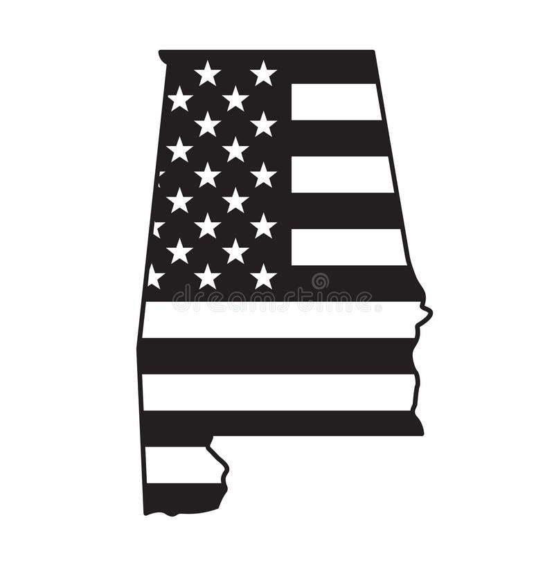 Alabama Al State Map with Usa Flag Black White Stock Vector ...