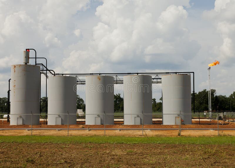 Crude Oil Well Site, Production Holding Tanks, Pump Jack, and Natural ...