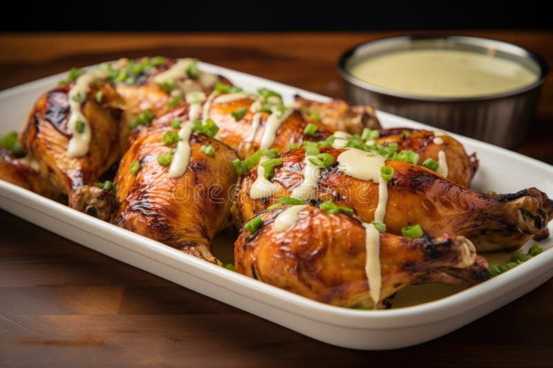 Alabama Chicken in a Serving Plate with White Bbq Sauce Drizzle Stock ...
