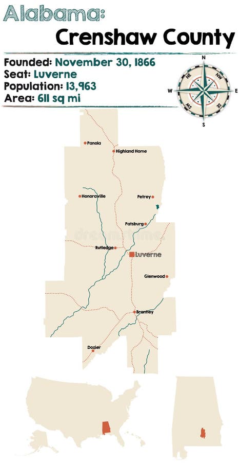 Grande Mapa De Crenshaw County Em Alabama Ilustração do Vetor ...