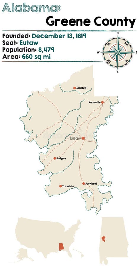 Alabama: Dallas County Karte Vektor Abbildung - Illustration von seen ...