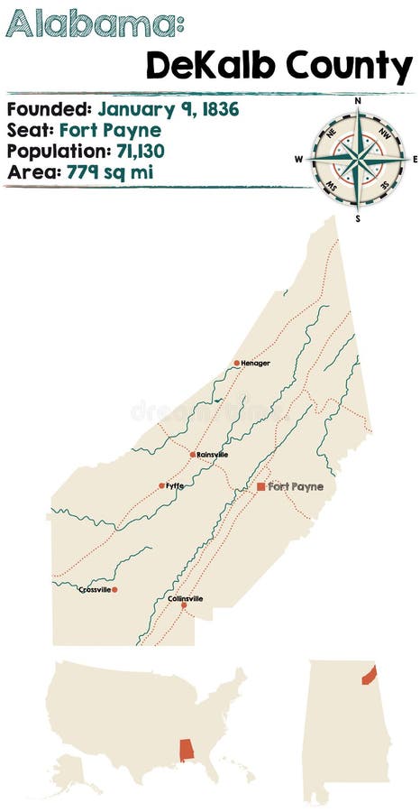 Map of DeKalb County in Alabama Stock Vector - Illustration of ...