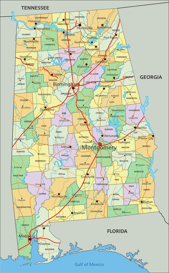 Alabama - Detailed Editable Political Map with Labeling. Stock Vector ...
