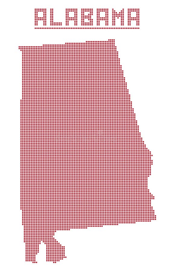 Red Dot Map of Alabama stock vector. Illustration of metallic - 116030255
