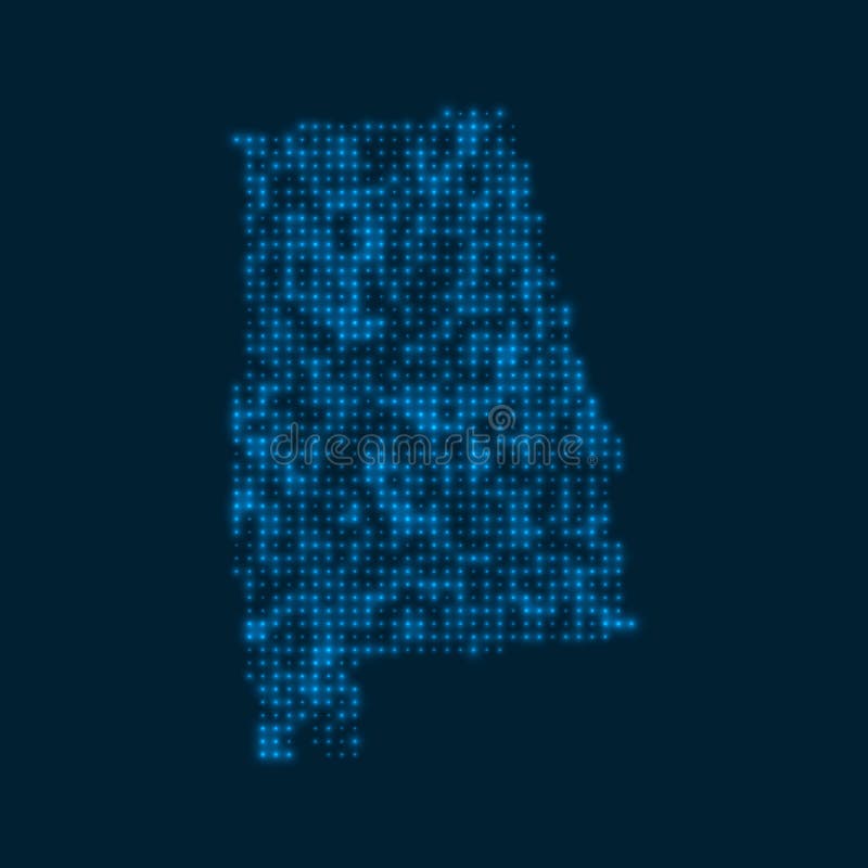 Alabama Dotted Glowing Map. Stock Vector - Illustration of dark ...