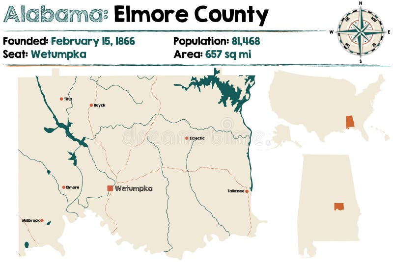 Map of Elmore County in Alabama Stock Vector - Illustration of ...