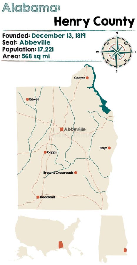 Alabama: Henry county map stock vector. Illustration of federal - 92187971