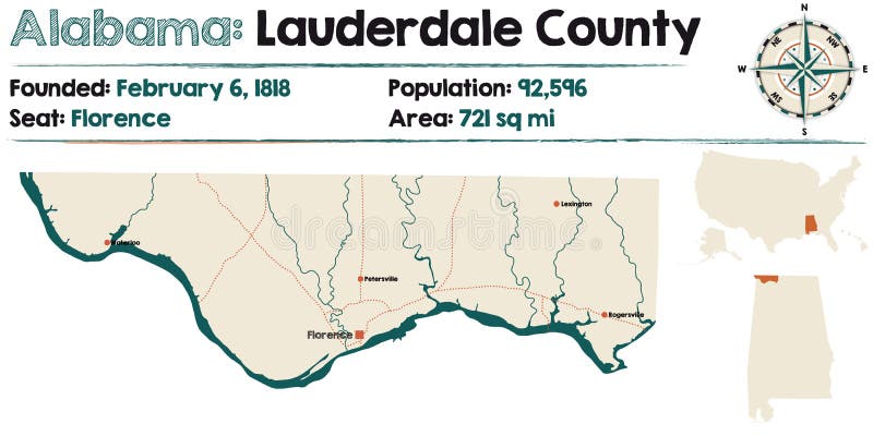 Alabama: Lauderdale County Map Stock Vector - Illustration of ...